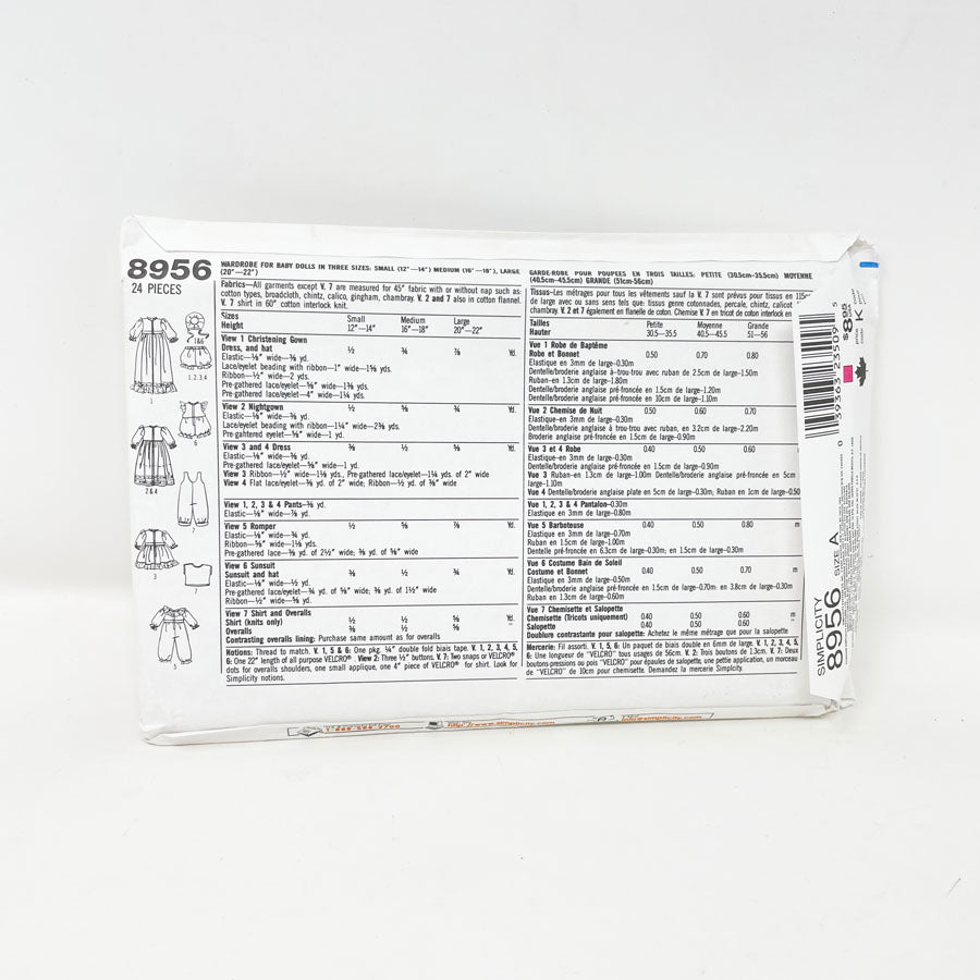 Simplicity 8956 Sewing Pattern - Baby Doll Clothing – Hello Art Hatchery