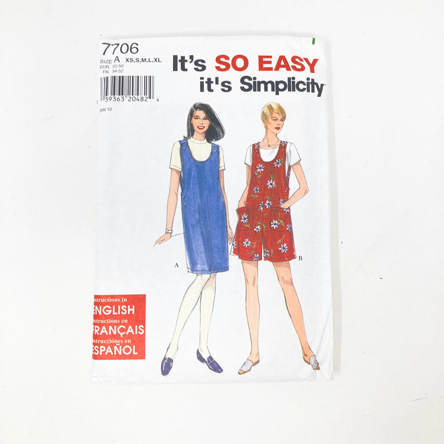 Simplicity 7706 Sewing Pattern - Jumper/Romper (XS-XL) - 1997 – Hello ...