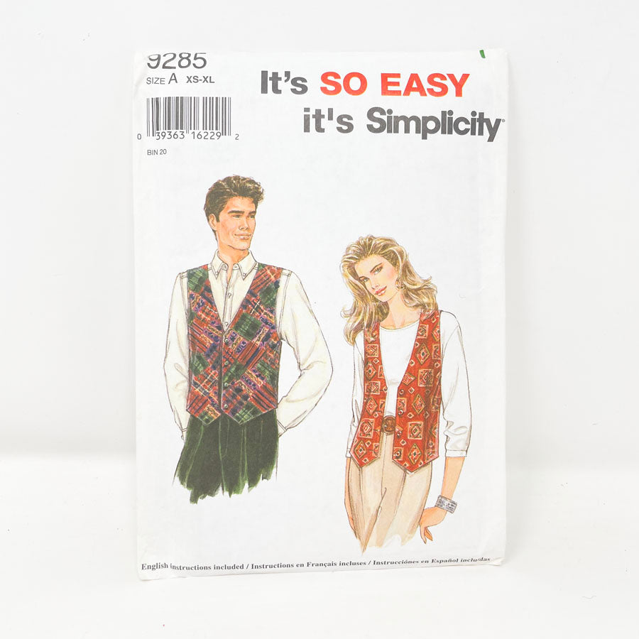 Simplicity 9285 Sewing Pattern - Vest (XS-XL) – Hello Art Hatchery